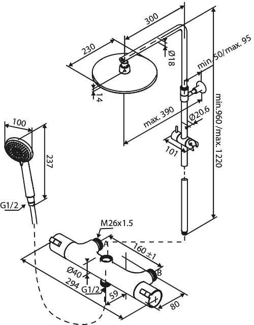 Core Matt svart Takduschpaket 160 MM CC [https://damixa.se]