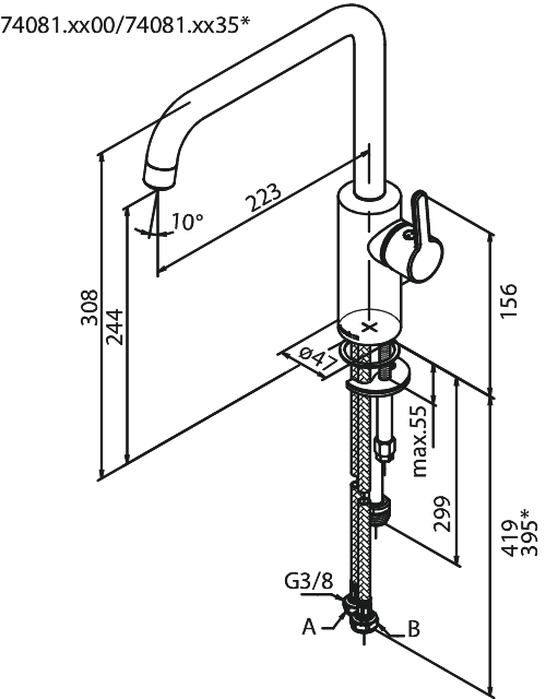 Silhouet Harjattu grafiitinharmaa PVD Keittiöhana [https://damixa.fi]