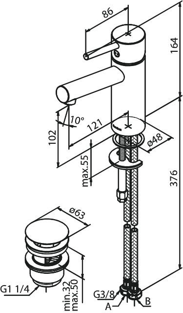 Osier Krom Medium tvättställsblandare med Pop-up bottenventil [https://damixa.se]