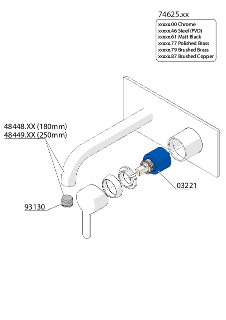 Concealed Kromi Pesuallashana, ulko-osa, neliö asennuslevy, juoksuputki ja kahva [https://damixa.fi]
