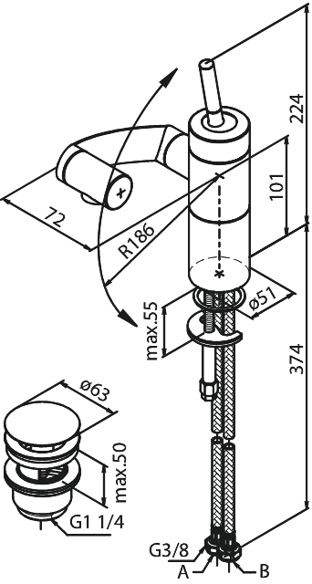 Arc Chrome Basin/Bidet Mixer with pop up waste [https://damixa.com]