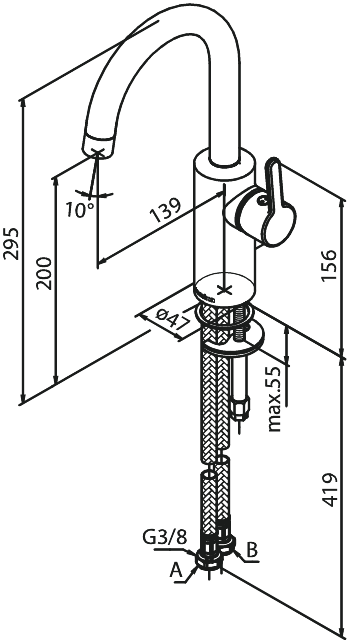 Silhouet Steel Basin mixer with high spout [https://damixa.com]