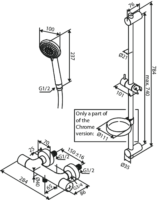 Core Chrome Shower set flex + thermostat [https://damixa.com]